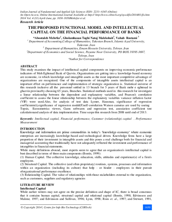 (PDF) The Proposed Functional Model and Intellectual Capital on the Financial Performance of Banks