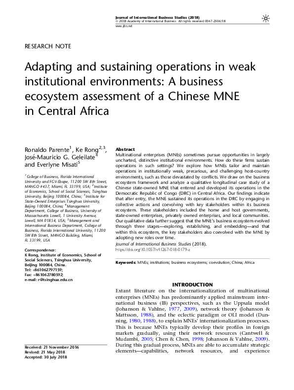 (PDF) Adapting and sustaining operations in weak institutional ...