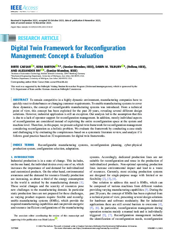 Pdf Digital Twin Framework For Reconfiguration Management Concept