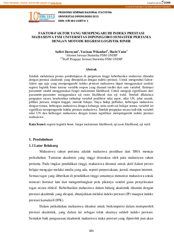 (PDF) Faktor-faktor yang Mempengaruhi Indeks Prestasi Mahasiswa FSM Universitas Diponegoro ...