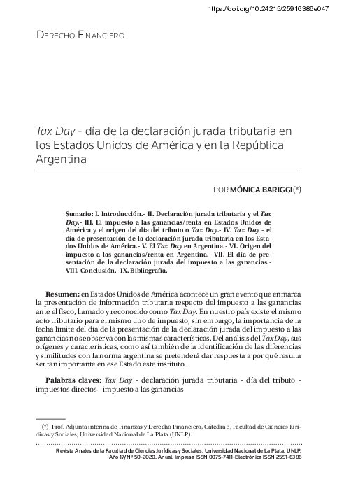 (PDF) Tax Day - día de la declaración jurada tributaria en los Estados ...