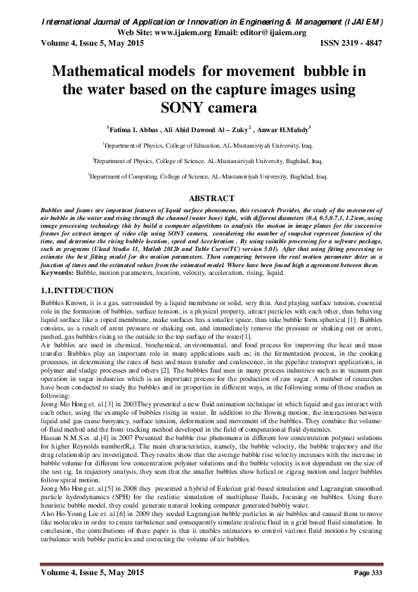 (PDF) Mathematical models for movement bubble in the water based on the capture images using ...