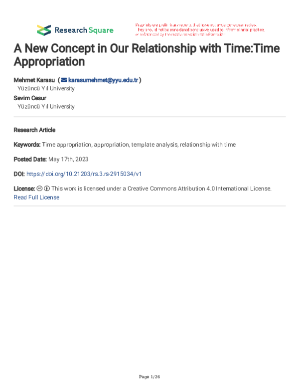 (PDF) A New Concept in Our Relationship with Time:Time Appropriation