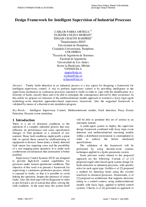 (PDF) Design framework for intelligent supervision of industrial processes