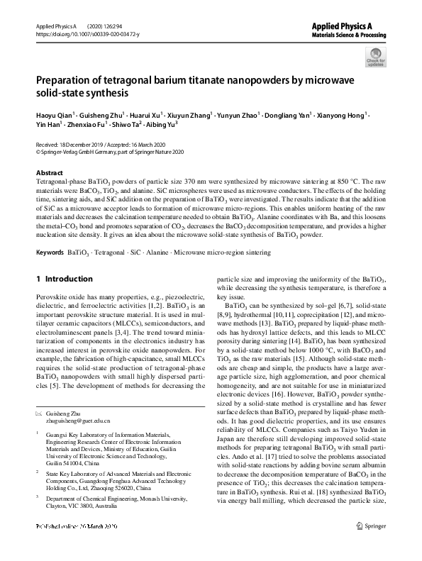 (PDF) Preparation of tetragonal barium titanate nanopowders by ...