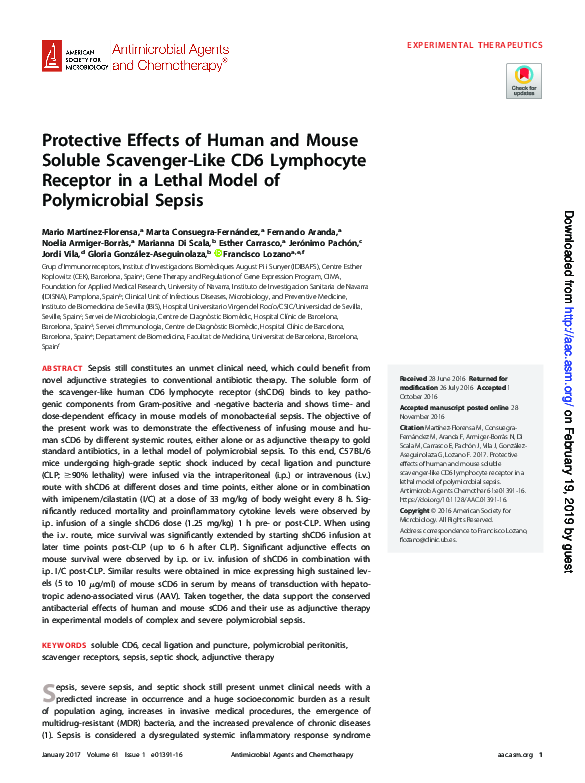 (PDF) Protective Effects of Human and Mouse Soluble Scavenger-Like CD6 Lymphocyte Receptor in a ...