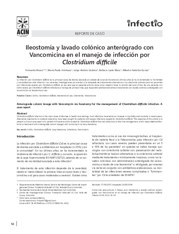 (PDF) Ileostomía y lavado colónico anterógrado con Vancomicina en el ...