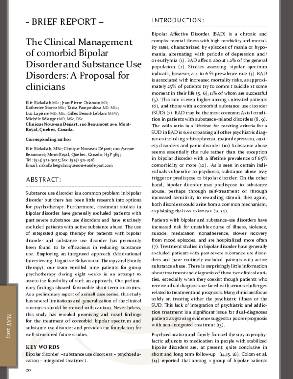 (PDF) The Clinical Management of comorbid Bipolar Disorder and ...