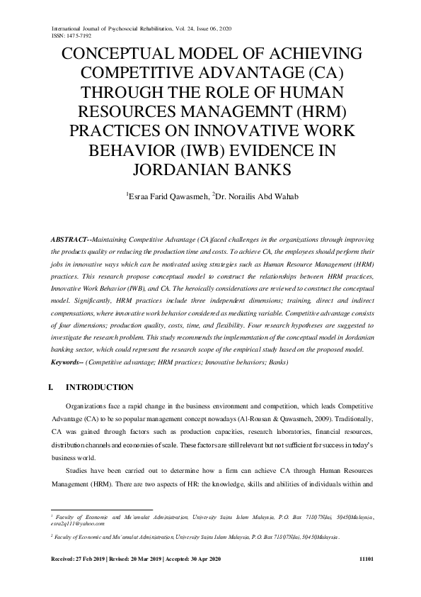 (PDF) CONCEPTUAL MODEL OF ACHIEVING COMPETITIVE ADVANTAGE (CA) THROUGH ...