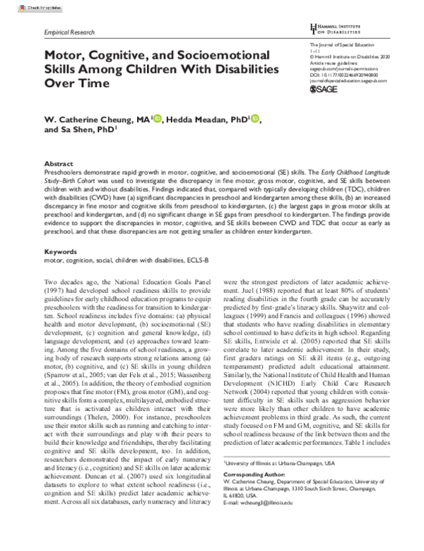 (PDF) Motor, Cognitive, and Socioemotional Skills Among Children With ...