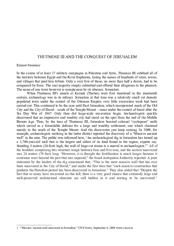 THUTMOSE III AND THE CONQUEST OF JERUSALEM
