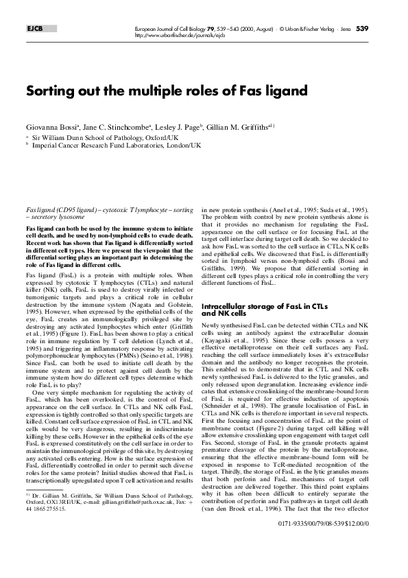 (PDF) Sorting out the multiple roles of Fas ligand