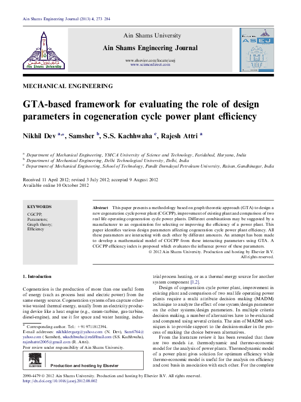 (PDF) GTA-based framework for evaluating the role of design parameters in cogeneration cycle ...