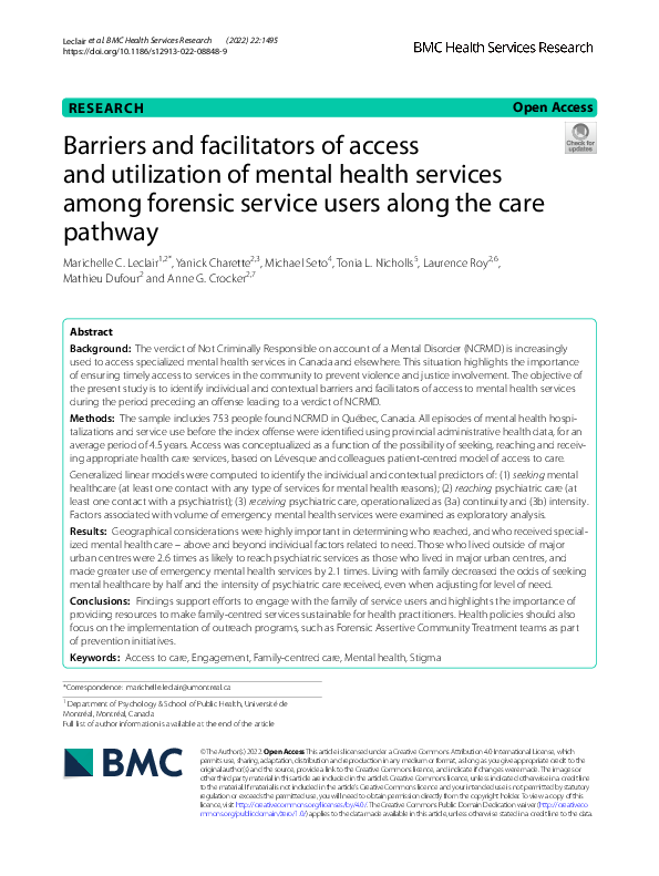 (PDF) Barriers and facilitators of access and utilization of mental health services among ...