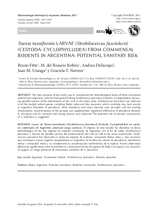 (PDF) Taenia taeniformis larvae (Strobilocercus fasciolaris) (Cestoda ...