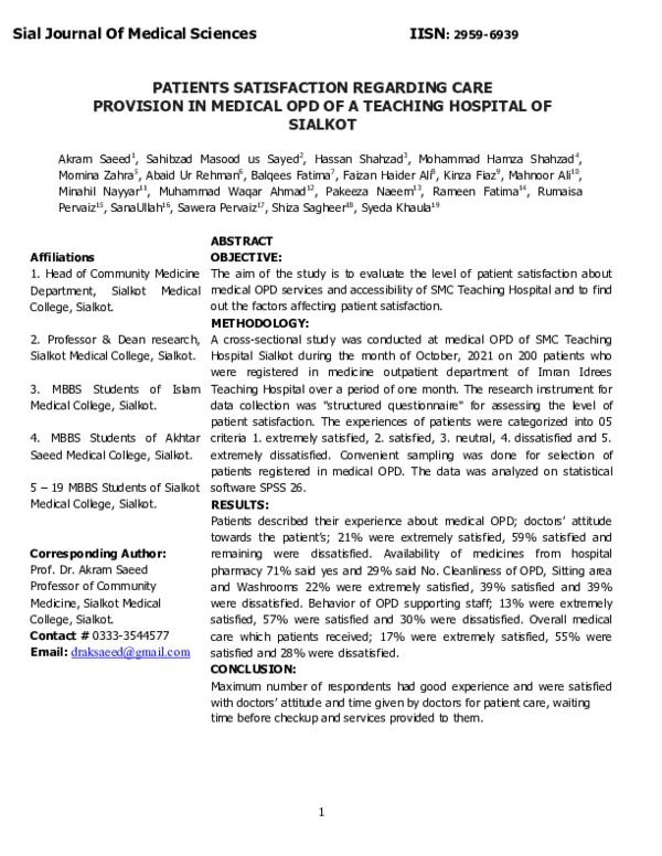 (DOC) Patients Satisfaction Regarding Care Provision in Medical Opd of ...