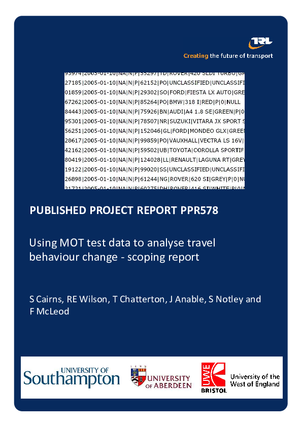 (PDF) Using MOT test data to analyse travel behaviour change - scoping ...