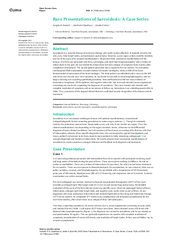 (PDF) Rare Presentations of Sarcoidosis: A Case Series
