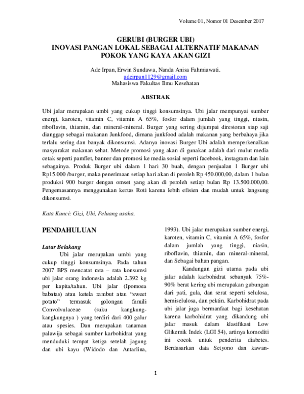 (PDF) Gerubi (Burger Ubi) Inovasi Pangan Lokal Sebagai Alternatif ...