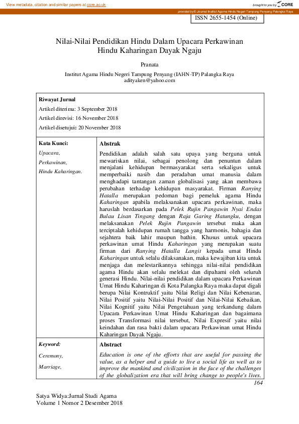 (PDF) Nilai-Nilai Pendidikan Hindu Dalam Upacara Perkawinan Hindu ...