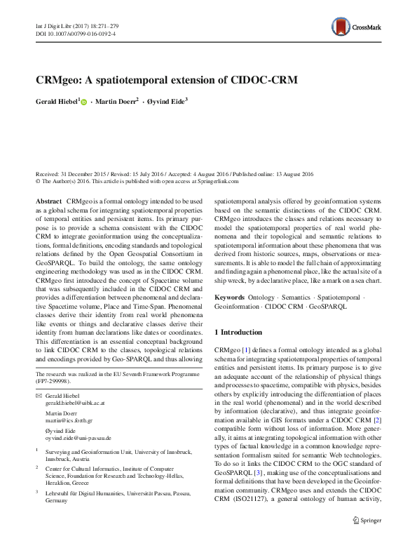 (PDF) CRMgeo: A spatiotemporal extension of CIDOC-CRM | Gerald Hiebel - Academia.edu