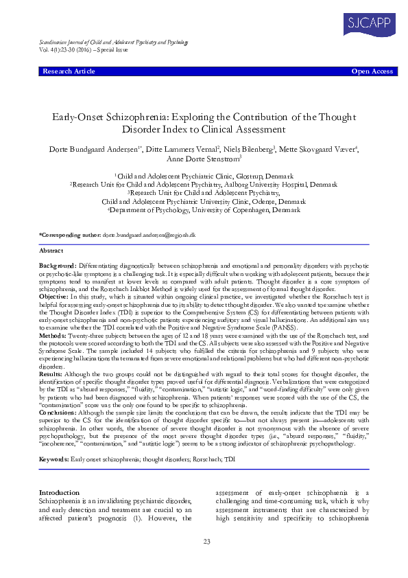 (PDF) Early-Onset Schizophrenia: Exploring the Contribution of the ...