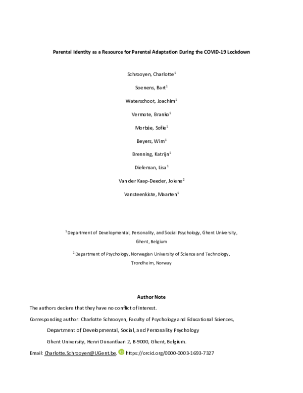 (PDF) Parental identity as a resource for parental adaptation during ...
