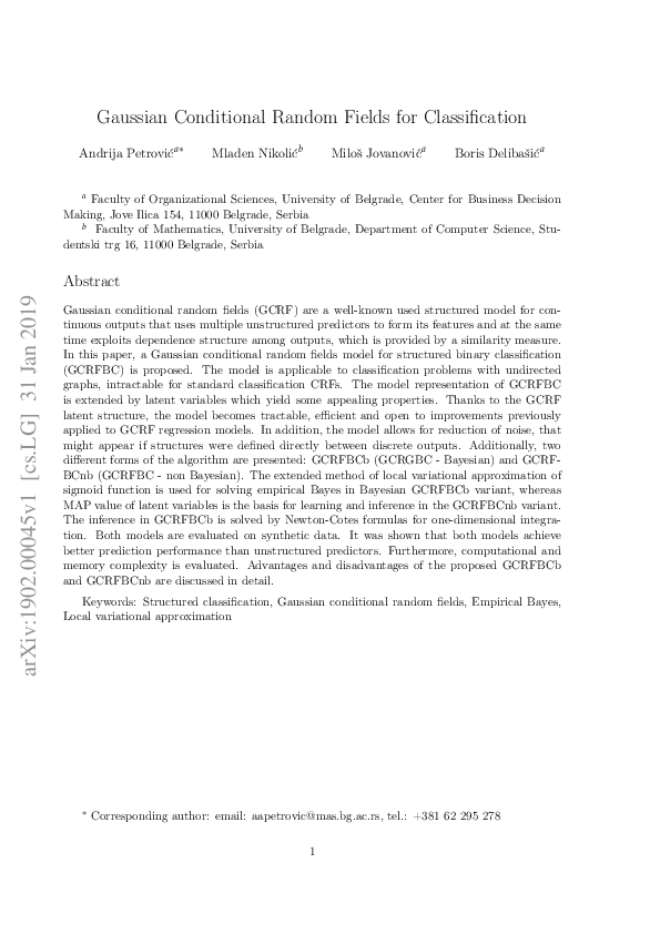 (PDF) Gaussian Conditional Random Fields for Classification
