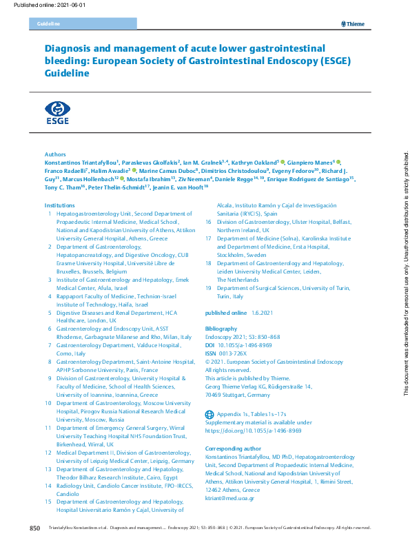 (PDF) Diagnosis and management of acute lower gastrointestinal bleeding ...