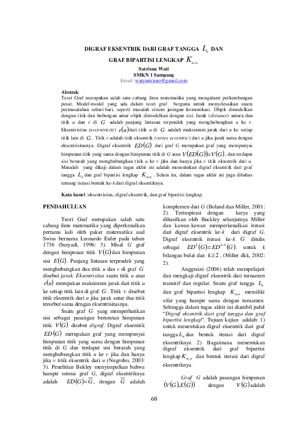 (PDF) Digraf Eksentrik Dari Graf Tangga Dan Graf Bipartisi Lengkap | Sutrisna Wati - Academia.edu