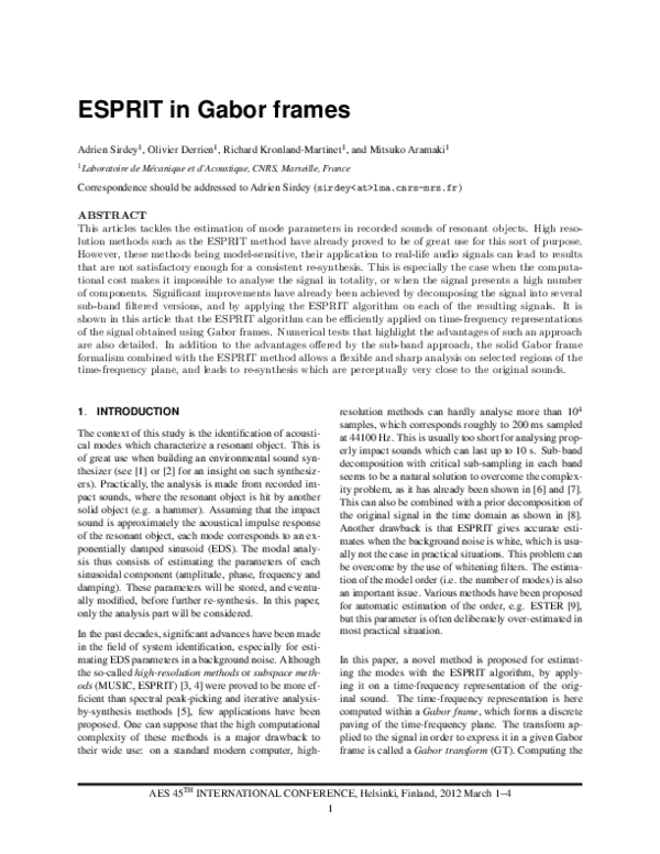 (PDF) ESPRIT in Gabor Frames