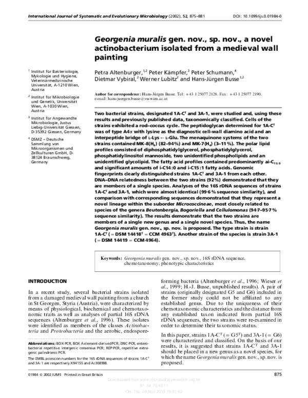 (PDF) Georgenia muralis gen. nov., sp. nov., a novel actinobacterium ...