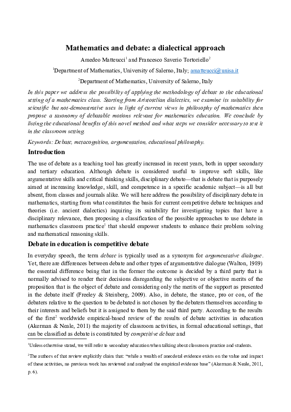 (PDF) Mathematics and debate: a dialectical approach