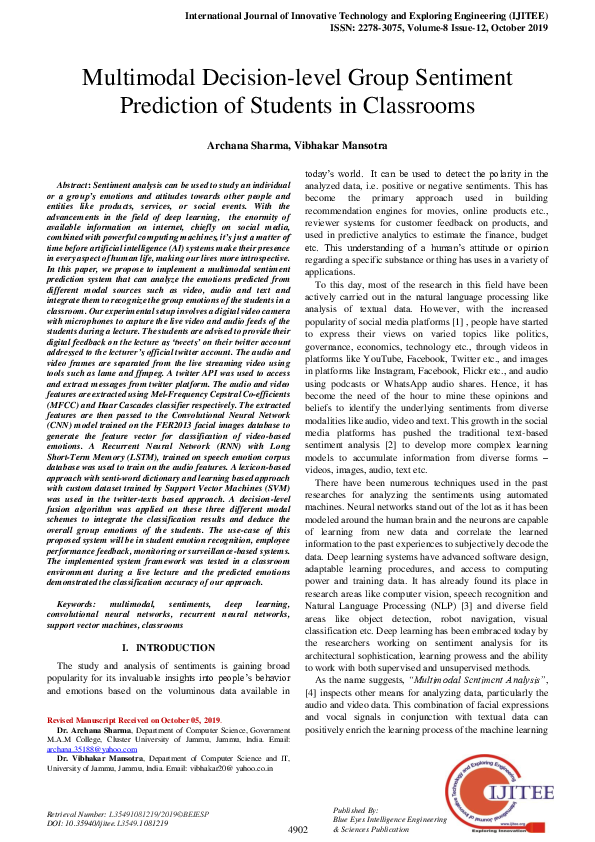 (PDF) Multimodal Decision-level Group Sentiment Prediction of Students in Classrooms