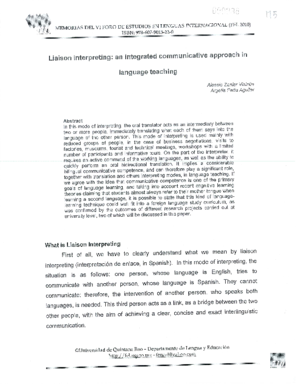 (PDF) Liaison interpreting: an integrated communicative approach in ...