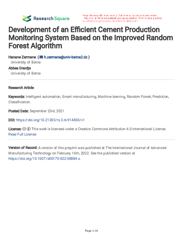 (PDF) Development of an efficient cement production monitoring system based on the improved ...