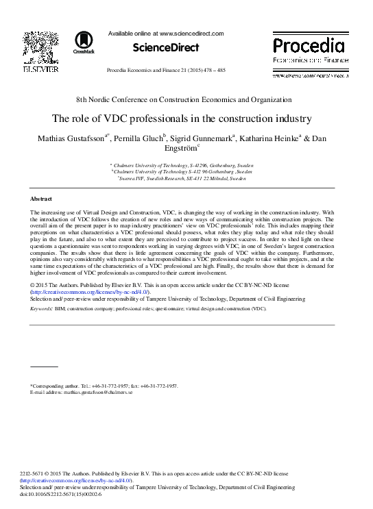 (PDF) The Role of VDC Professionals in the Construction Industry