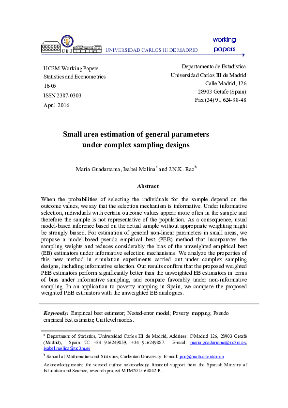 (PDF) Weighted PEB Estimators for Small Areas