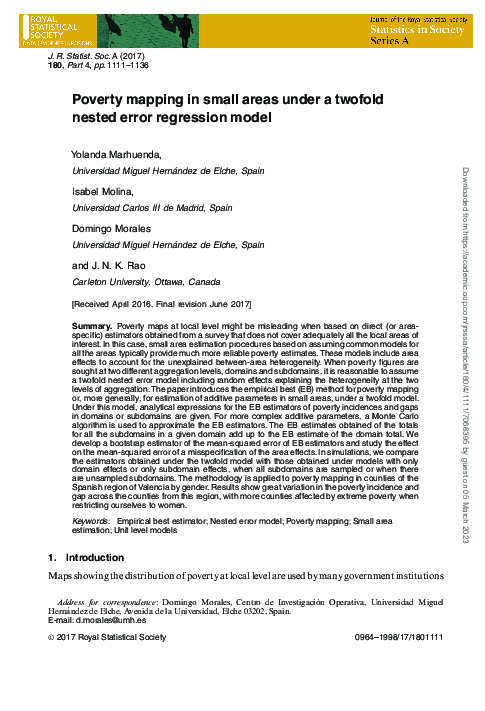 (PDF) Poverty Mapping in Small Areas Under a Twofold Nested Error Regression Model | Isabel ...