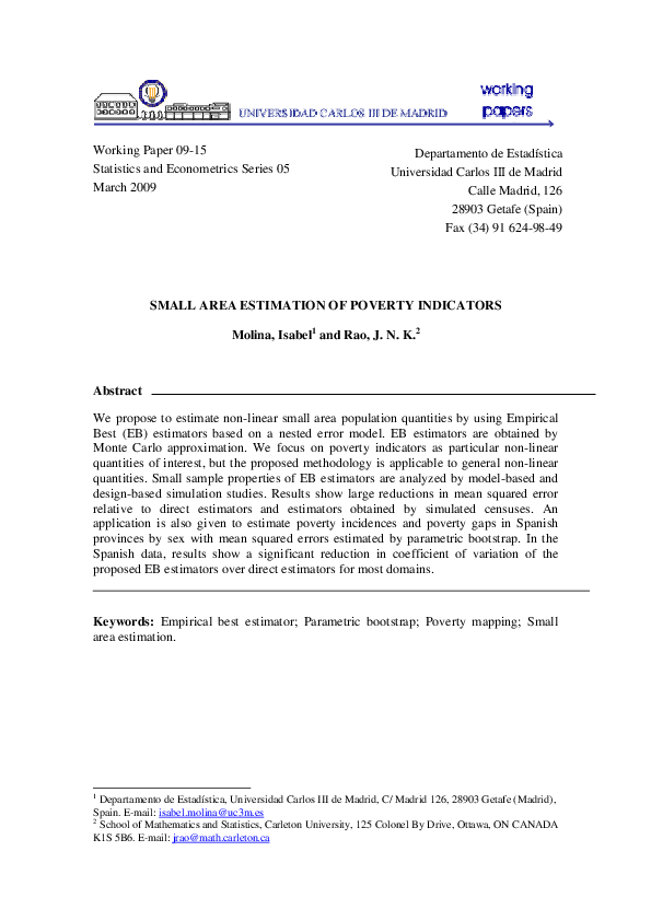 Pdf Small Area Estimation Of Poverty Indicators 8514