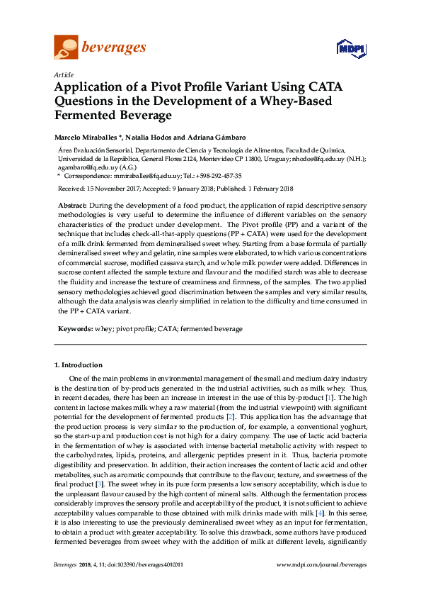 (PDF) Application of a Pivot Profile Variant Using CATA Questions in the Development of a Whey ...