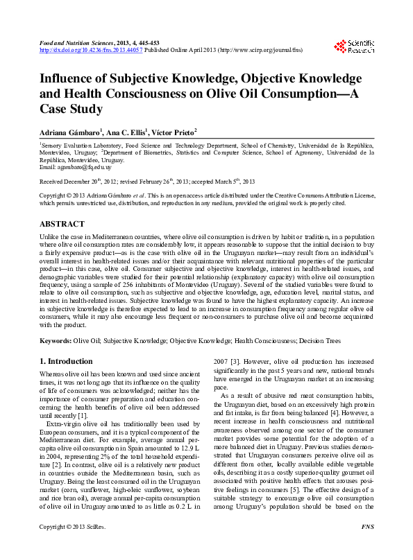 (PDF) Influence of Subjective Knowledge, Objective Knowledge and Health ...