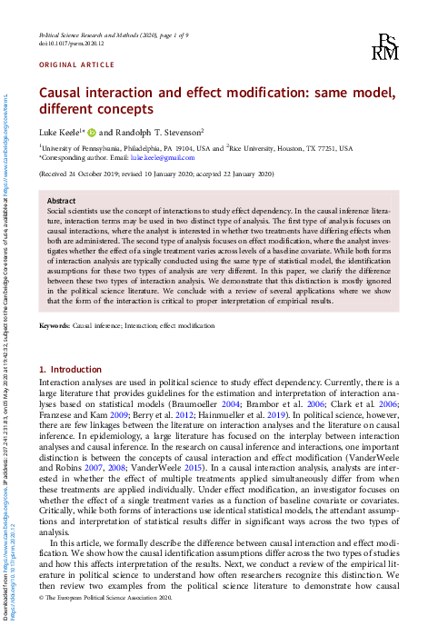 Pdf Causal Interaction And Effect Modification Same Model Different Concepts