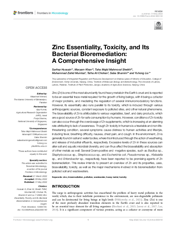 (PDF) Zinc Essentiality, Toxicity, and Its Bacterial Bioremediation: A ...