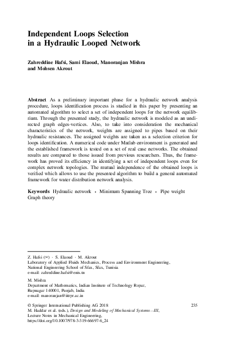 (PDF) Independent Loops Selection in a Hydraulic Looped Network