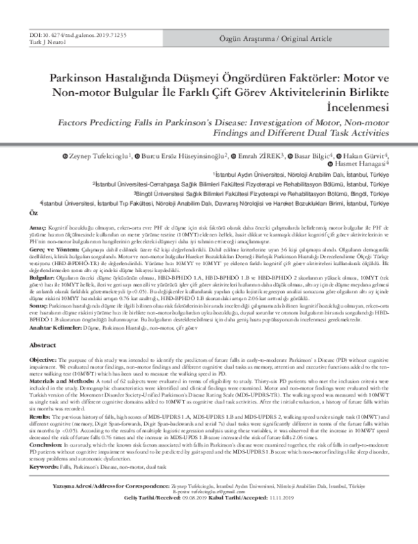 (PDF) Factors Predicting Falls in Parkinson’s Disease: Investigation of Motor, Non-motor ...