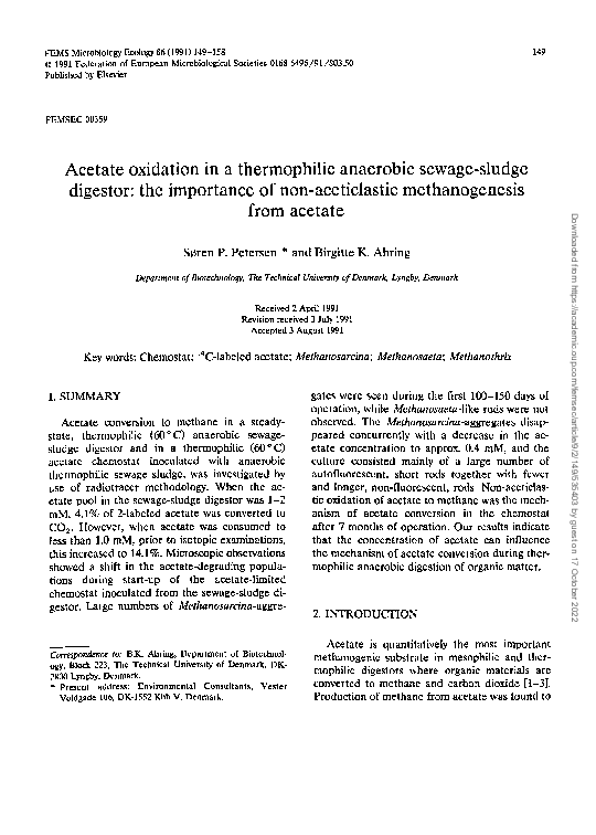 (PDF) Acetate oxidation in a thermophilic anaerobic sewage-sludge ...