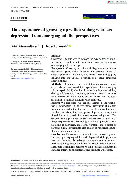 (PDF) The experience of growing up with a sibling who has depression ...