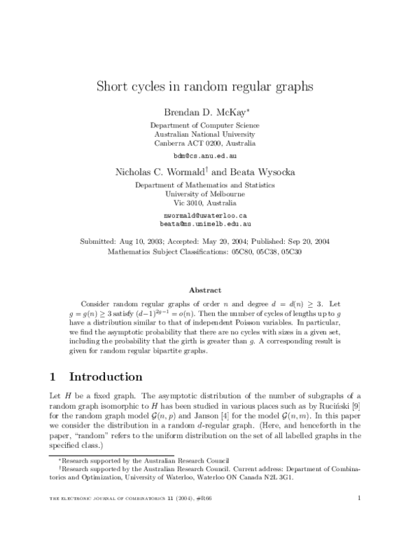 (PDF) Short Cycles in Random Regular Graphs
