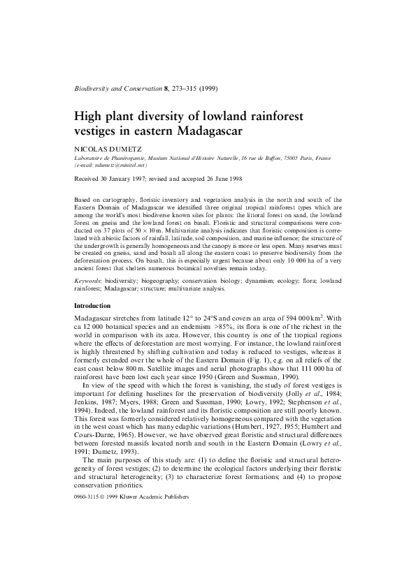 (PDF) High plant diversity of lowland rainforest vestiges in eastern ...